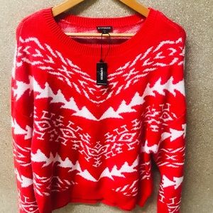 Express | Sweaters | Express Red Holiday Geometric Pullover Sweater Nwt ...